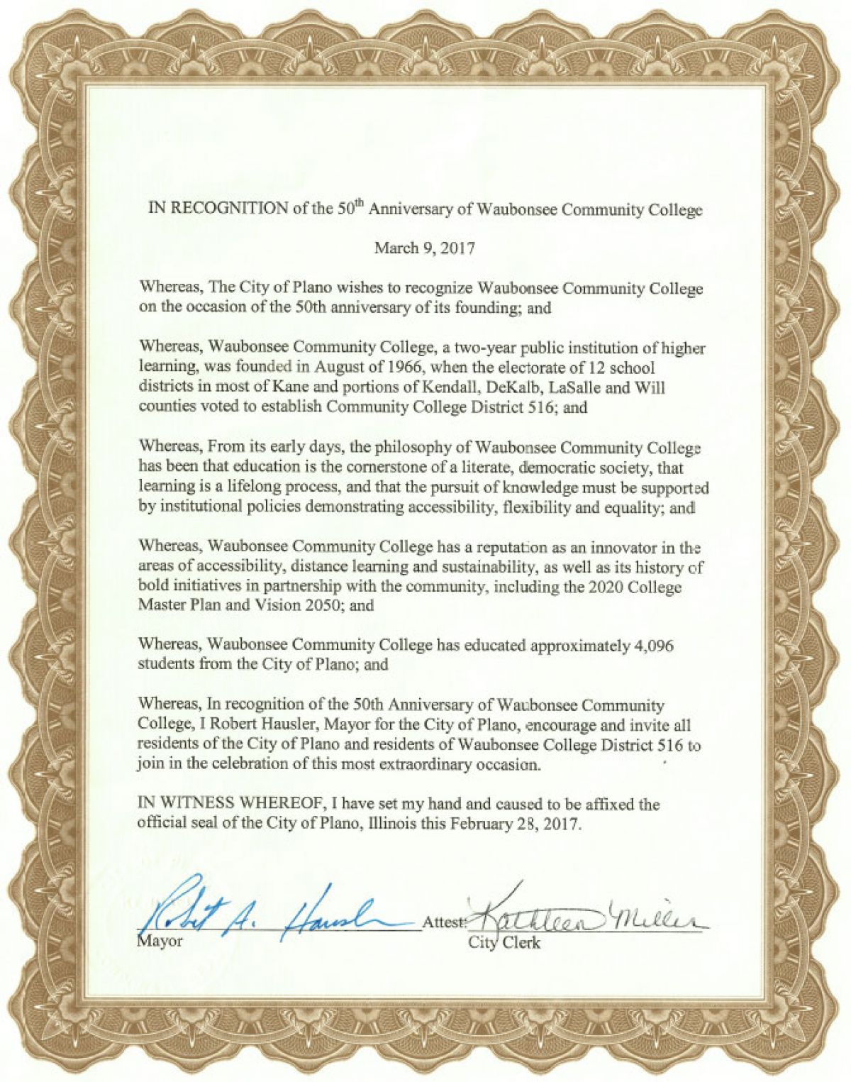 Proclamations & Congressional Records | Waubonsee Community College
