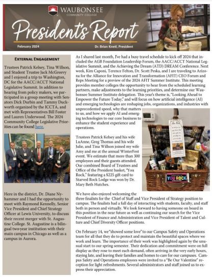 President's Report | Waubonsee Community College